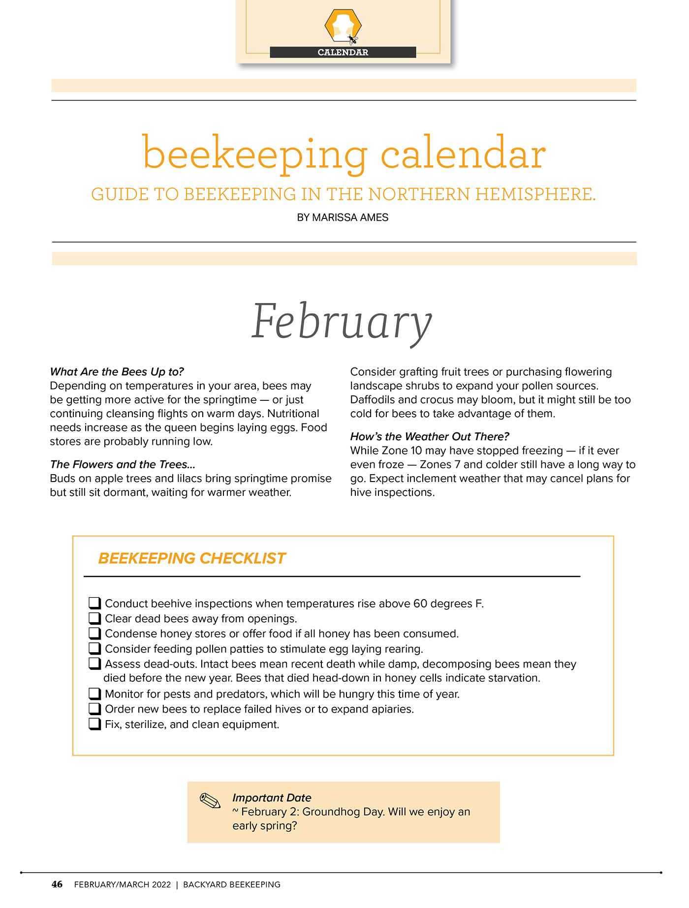 Beekeeping Calendar February/March - Backyard Beekeeping